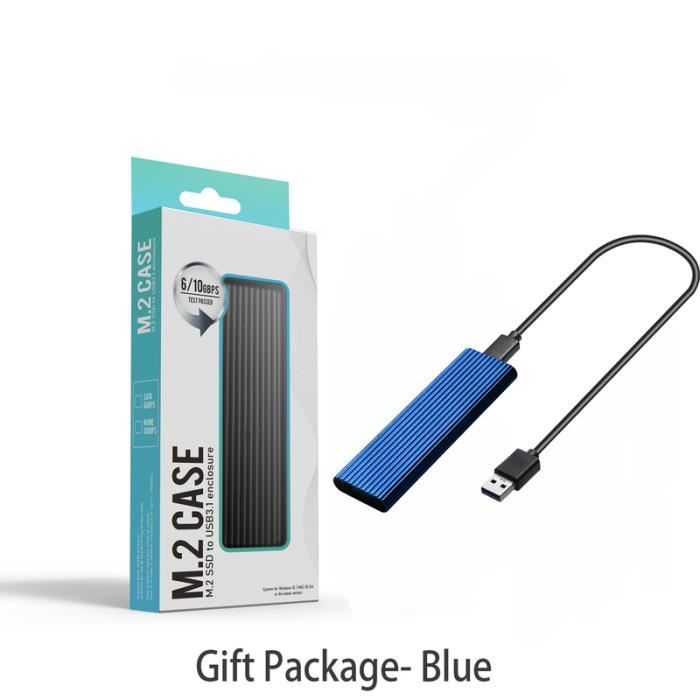 Boîtier SSD Bleu--Boîtier M.2 NVMe NGFF SATA SSD à double protocole ...