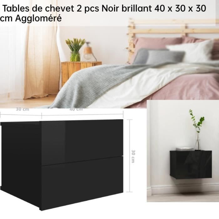 MAG Tables de chevet 2 pcs Avec 2 tiroirs Noir brillant 40 x 30 x 30 cm ...
