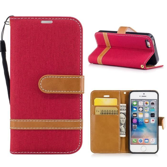 IPhone 5 5S - iPhone SE Coque Flip Wallet Denim PU Cuir Housse Anti ...
