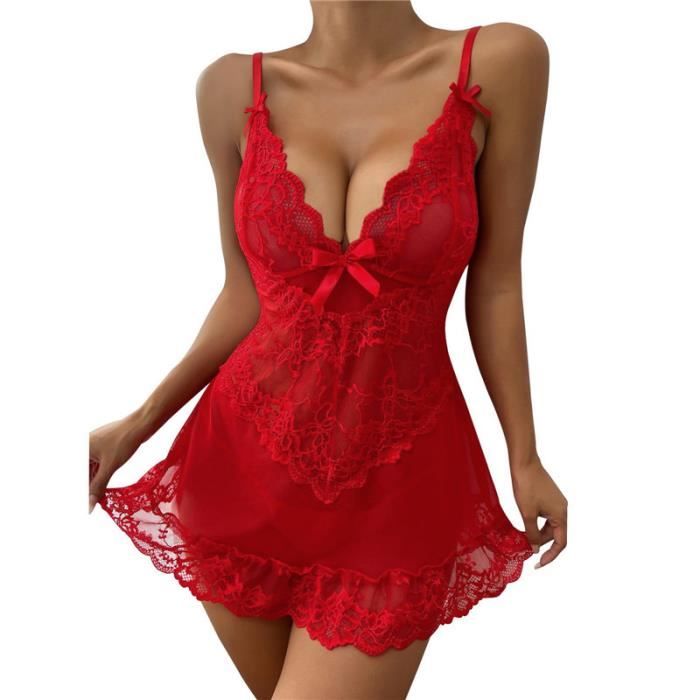 Lingerie sexy en dentelle pour femmes,pyjama,vêtements,nuisette,robe transparente,chaud,7.0,2023 ...