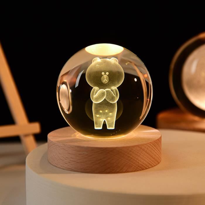 Veilleuse Boule de Cristal OEMG 3D Lumière Chaude LED en Verre avec ...