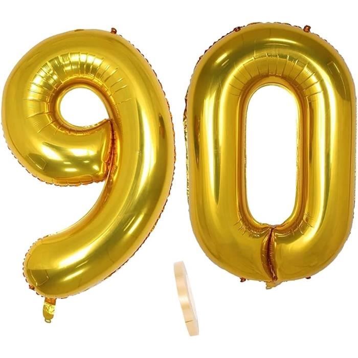 2 Ballons Numéro 90, Ballon 90 Ans Anniversaire Or Xxxl 100Cm Gold ...