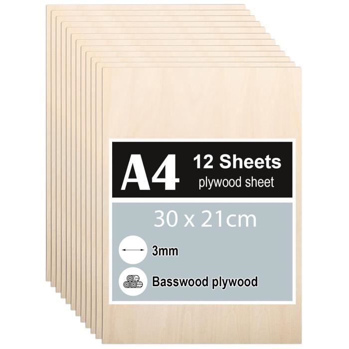 12Pièces Contreplaqué 3mm, Feuilles de bois de tilleul 30 x 21cm ...