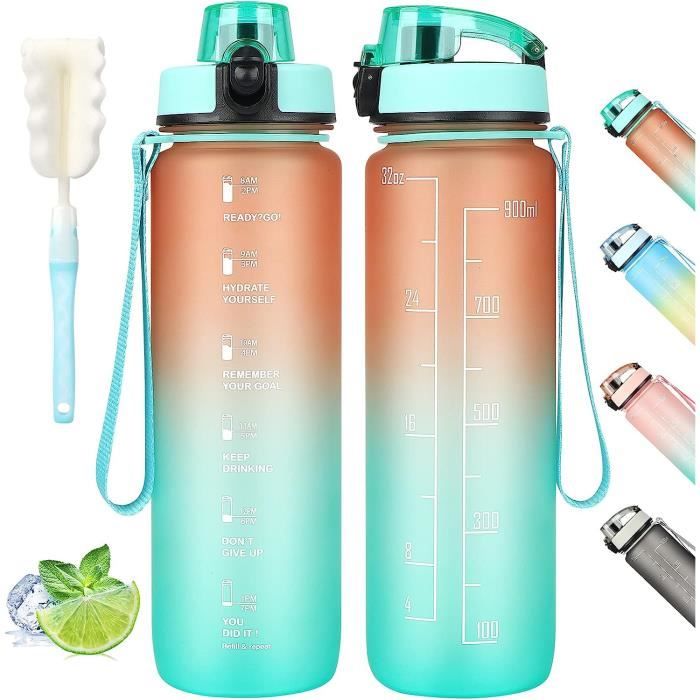 Gourde 1L, Gourde Sport Sans Bpa,Étanche & Réutilisable,Bouteille D'Eau Avec Filtre Et Marqueur ...