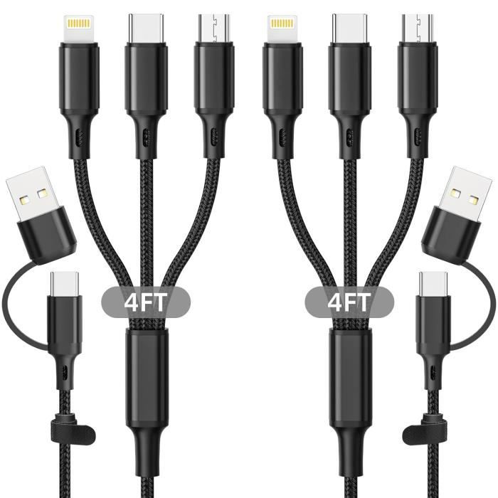 5 En 1 Câble Multi-Chargement 2Pack 4Ft Multi Usb Universal Téléphone ...