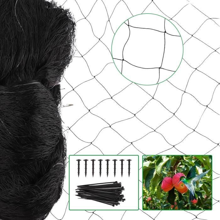 Filet De Protection Contre Les Oiseaux - 7,5 X 15 M - Noir - Filet Anti-Oiseaux - Avec 8 ...