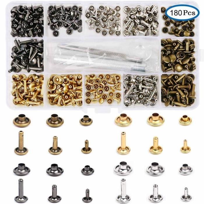 RIVET,180 pcs--Kit de Rivets en cuir, 360 ensembles de Rivets en laiton ...