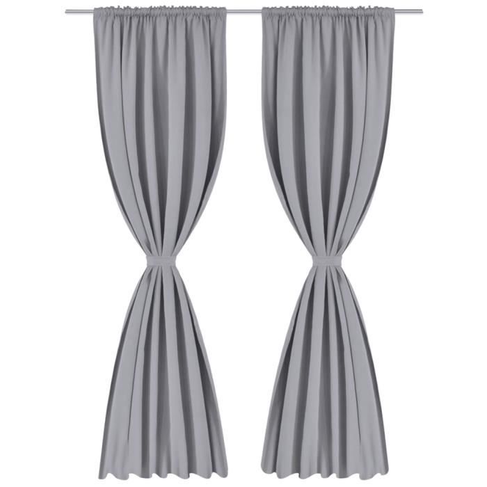 JIN-JP 2 pcs Rideau Blackout Occultant Gris Tête à Fente 135 x 245 cm ...