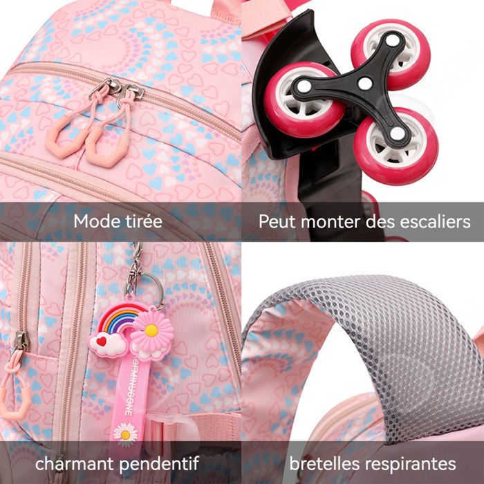 Cartable à roulettes 45*32*15cm cartable 3 en 1 à roulettes sac à dos ...