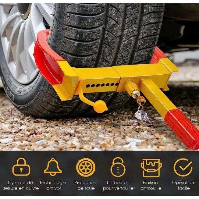 GYMAX Antivol Roue Voiture Réglable à 9 Trous, Griffe de Roue en Fer ...