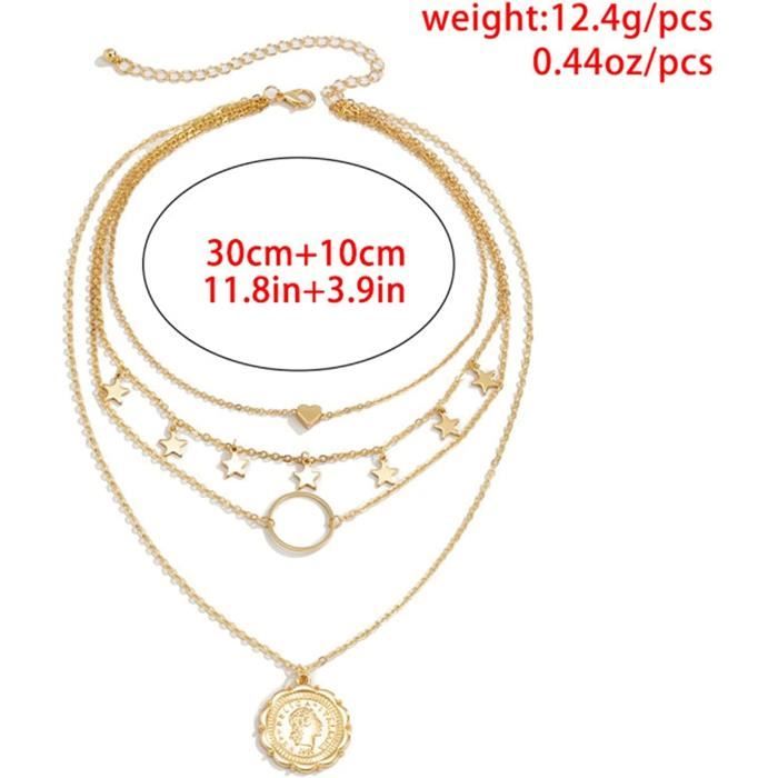 Collier Multi Rangs Femme Avec Cœur Étoiles Et Médaille Portrait ...