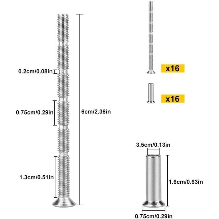 16 PCS Vis de Connexion avec Boulon Kit Vis Poignee de Porte M4 Vis de ...