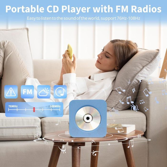 Lecteur CD Bluetooth Portable Multifonction Double Haut-parleurs HiFi ...