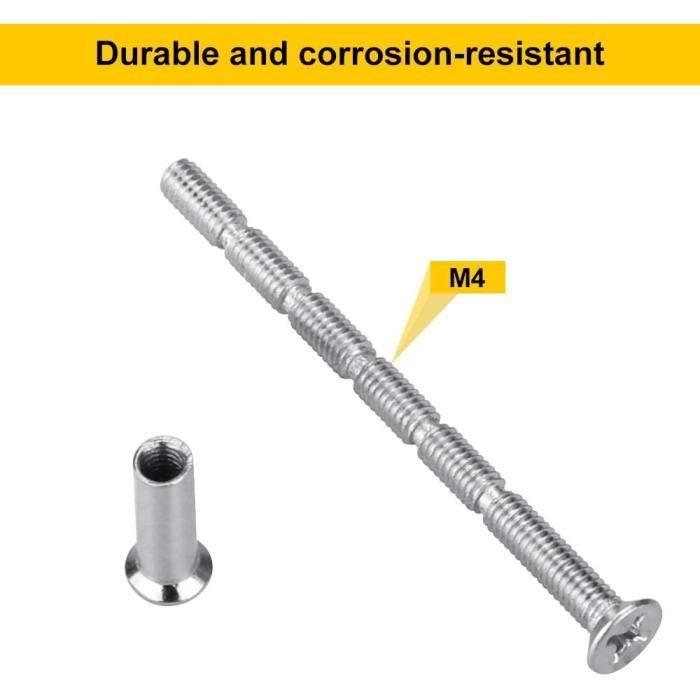 16 PCS Vis de Connexion avec Boulon Kit Vis Poignee de Porte M4 Vis de ...