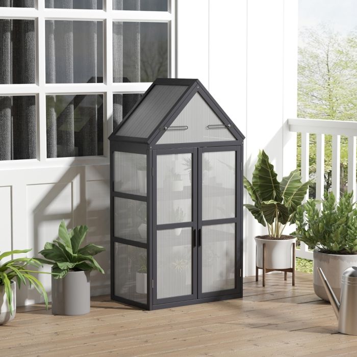 Mini Serre de Jardin en Bois avec 3 Niveaux, Toit Ouvrant et Portes ...