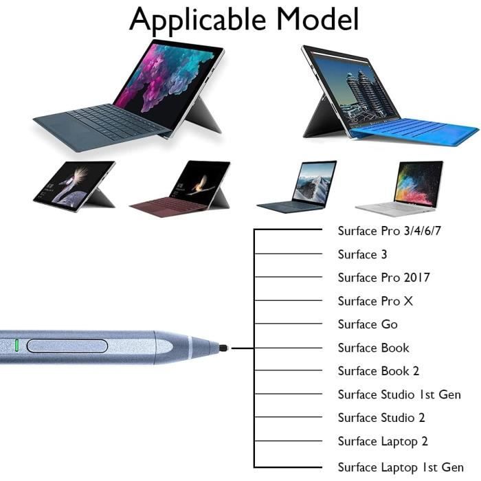 Stylet Pour Microsoft Surface Stylus Pen Surface Slim 4096 Sensibilité À La Pression Avec Pointe ...