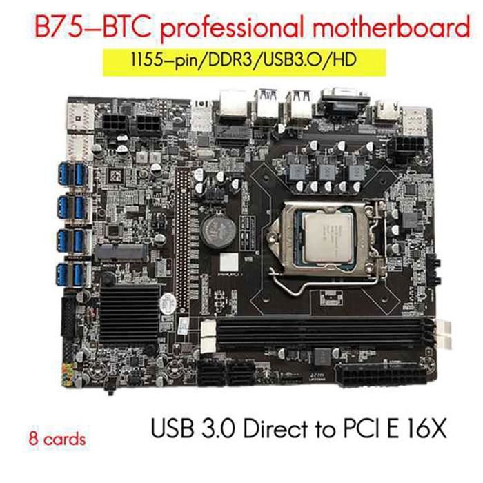 8 GPU B75 BTC-ETH Mining Motherboard+CPU+24Pin Power Adapter LGA1155 ...