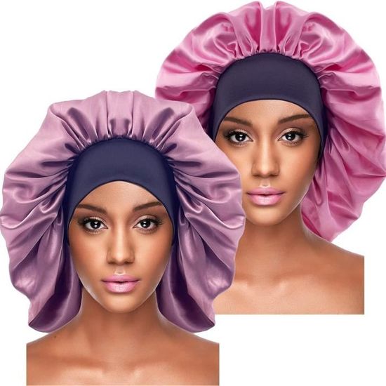 Lot De 2 Grands Bonnets De Nuit - Doux - En Satin - Respirant - Avec ...