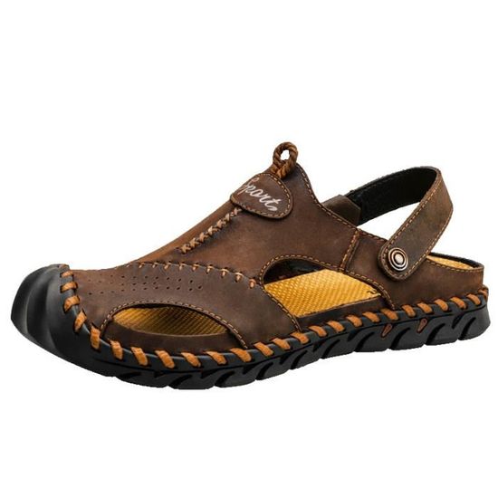 Sandales Homme Casual Sandale de Plage en Cuir Chaussures Confort ...