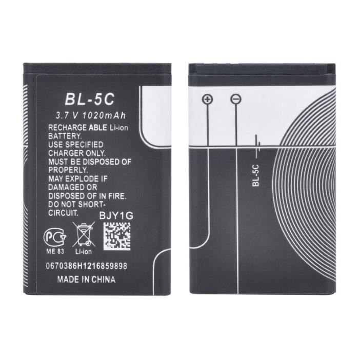 2 Batteries-1020mAh BL-5C BL 5C BL5C Batterie pour Nokia 1100 1110 1200 1208 1280 1600 2600 2700 ...