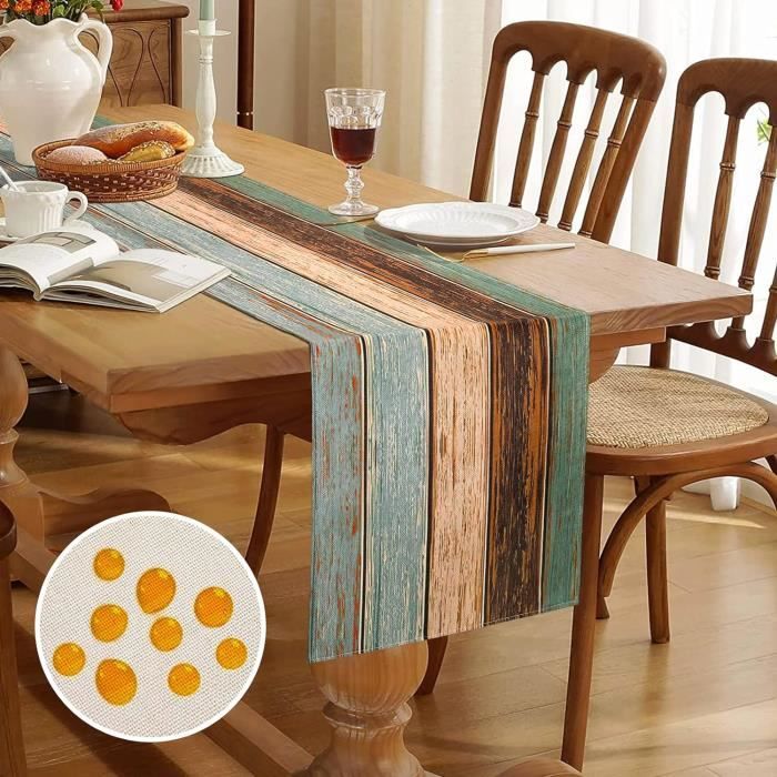 Chemin de table en polyester - Tabletop Decor - Turquoise Marron Bois ...