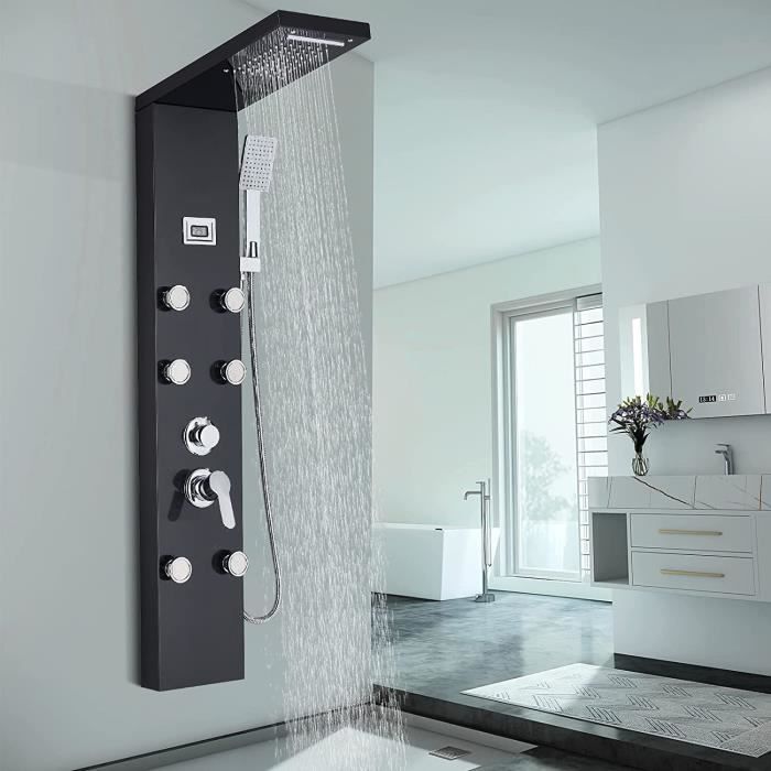 TJS-Colonne de Douche Panneau de Douche Hydromassages Noir avec 6 ... TJS-Colonne de Douche Panneau de Douche Hydromassages Noir avec 6 ...