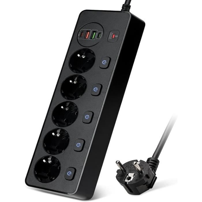 Multiprise Intellectuelle 5 Prise Et 2 Ports Usb 2 Type-C,Multiprise ...
