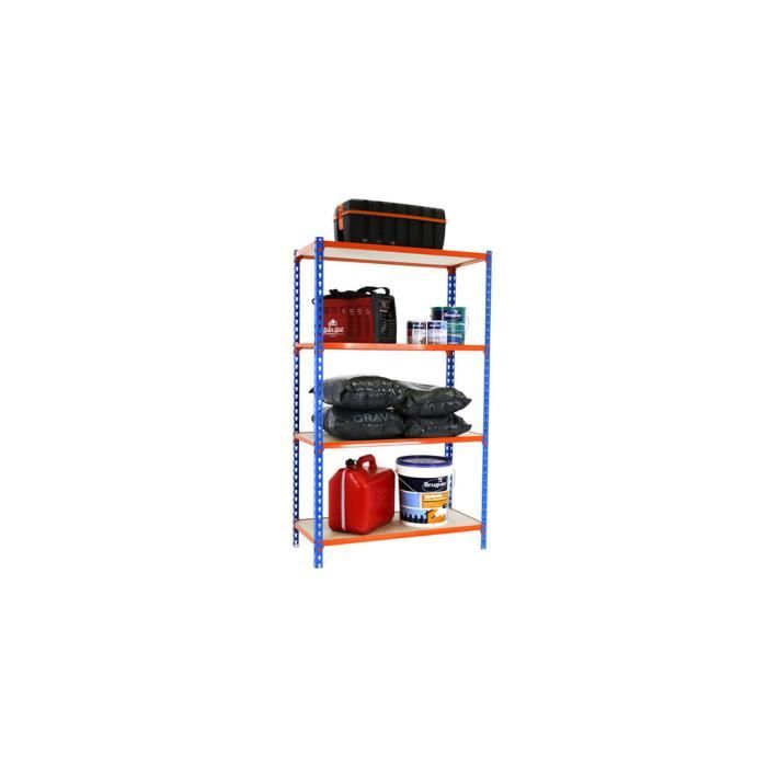Étagère métallique 4 niveaux - SIMON RACK - KIT MADERCLICK MEGAPLUS - Bleu - Orange - 150 kg par ...
