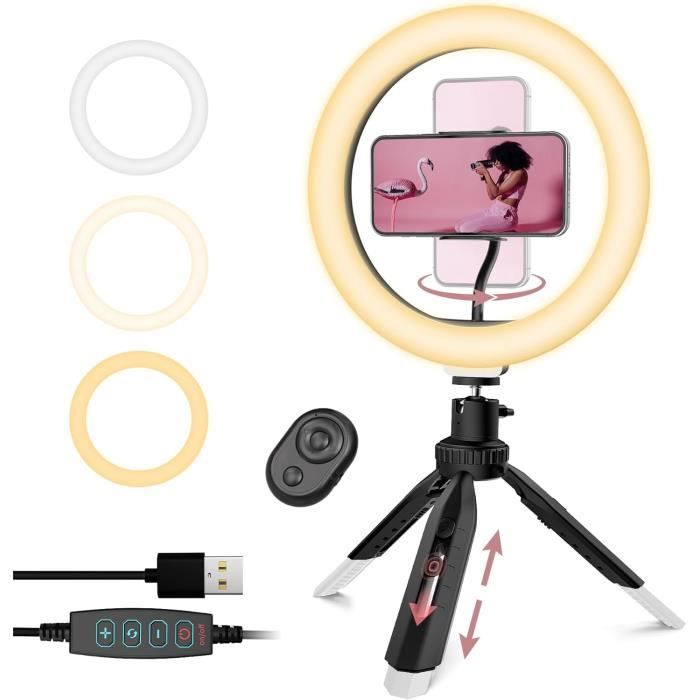 RealPlus 10" Ring Light avec Trépied Contrôleur Bluetooth, 3 Effets de Lère Réglable, pour ...