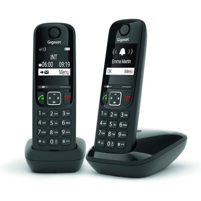 Gigaset AS690 Duo - Téléphone fixe sans fil - 2 combinés - Noir55 - Cdiscount Téléphonie