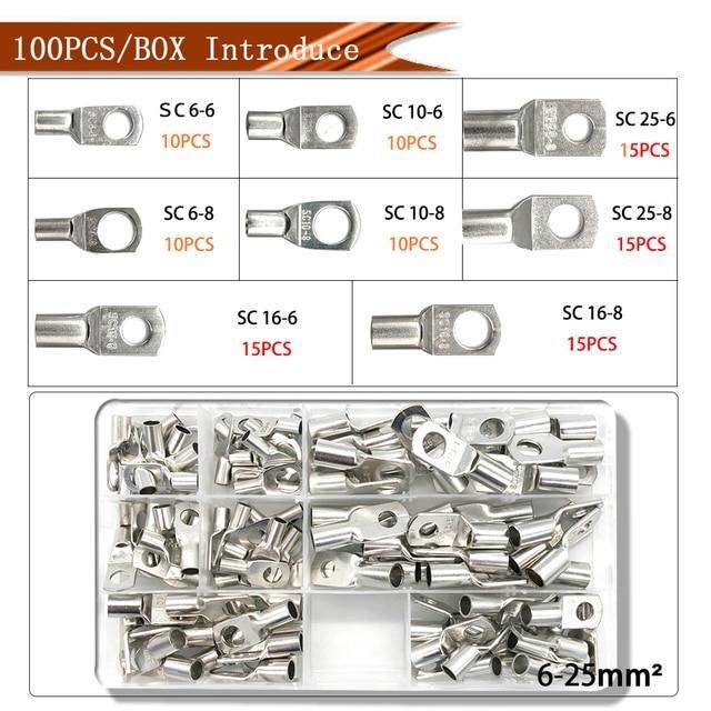 Câble de batterie,Copperx100Pcs--Terminal à anneau en cuivre pour Automobile, connecteur à ...