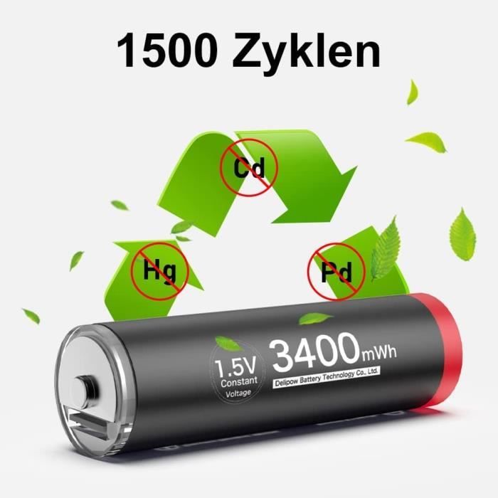 Pile Rechargeable Aa 1,5V Lithium 3400Mwh De Haute Capacité,Pile Aa ...