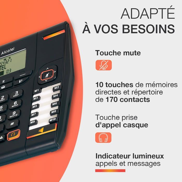 ALCATEL Temporis 880 PRO - Téléphone Fixe Filaire Professionnel ...