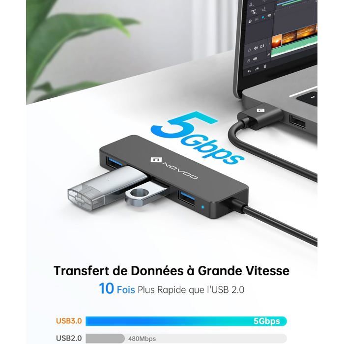 4 Ports Data Hub USB C vers USB 3.0 5Gbps Adaptateur USB C Hub vers USB ...