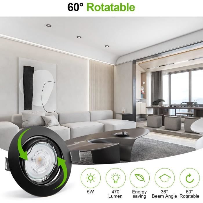 Spot Led Encastrable Dimmable 5W, 10x GU10 Spot Encastré Noir 220V ...