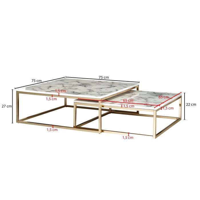 WOHNLING table basse ensemble de 2 tables gigognes en marbre blanc avec ...