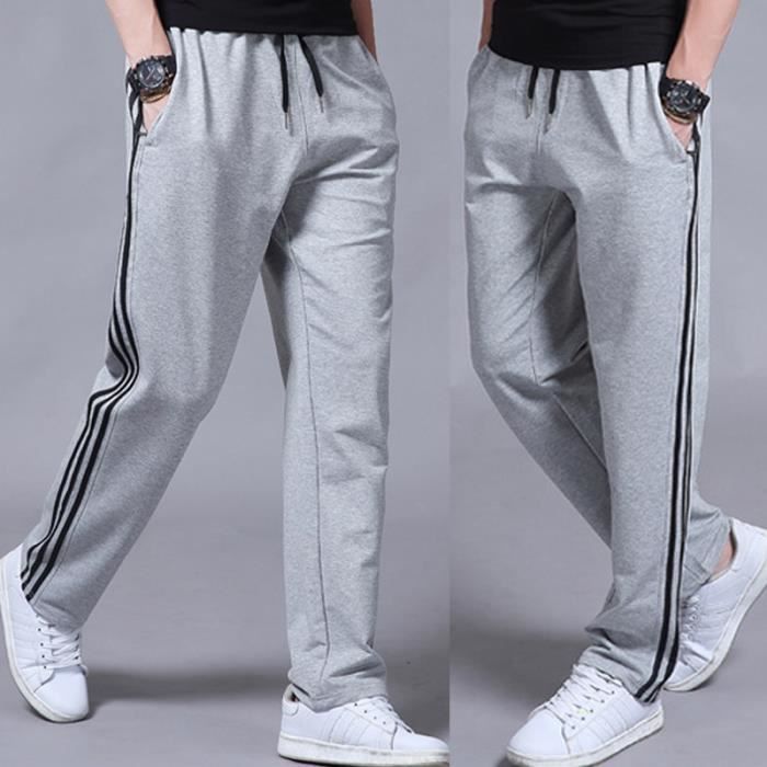 Pantalon de jogging homme de marque Rayure - Noir - Pantalon de sport en coton pour running et ...