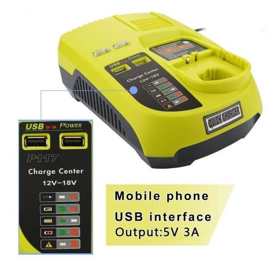 Chargeur de batterie RYOBI - P117 - Li-ion, NI-CD, NI-MH - 12V 14.4V ...