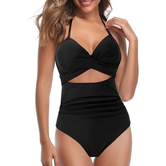 Maillot De Bain Femme 1 Pièce Gainant Piscine Slim Push Up Monokini Dos Nu Bikini Col en V ...