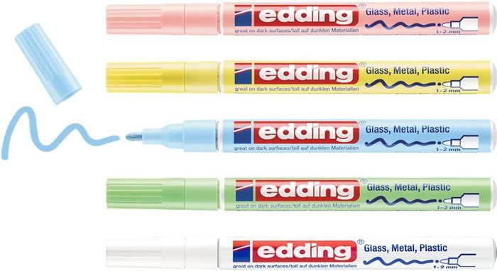 Marqueur peinture brillante blanc, jaune, vert, rose, bleu (pastel) 5 ...