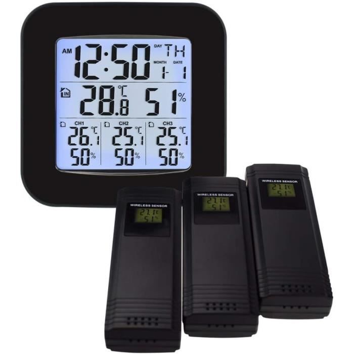Station Météo Avec 3 Capteurs Sans Fil Intérieurs-Extérieurs Thermomètre Numérique Hygromètre ...