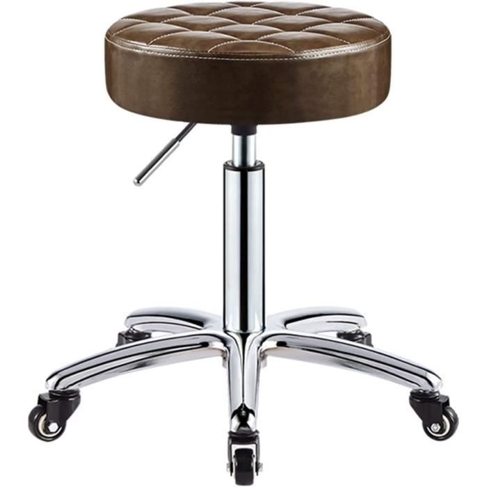 Tabouret roulant sur roulettes en cuir - WEYE - Hauteur ajustable ...