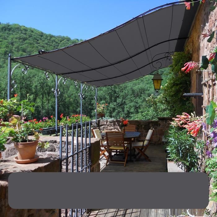 Toile, bâche d'ombrage pour pergola 4 x 4 m - Tissu PVC étanche 640 g-m² coloris Gris foncé ...