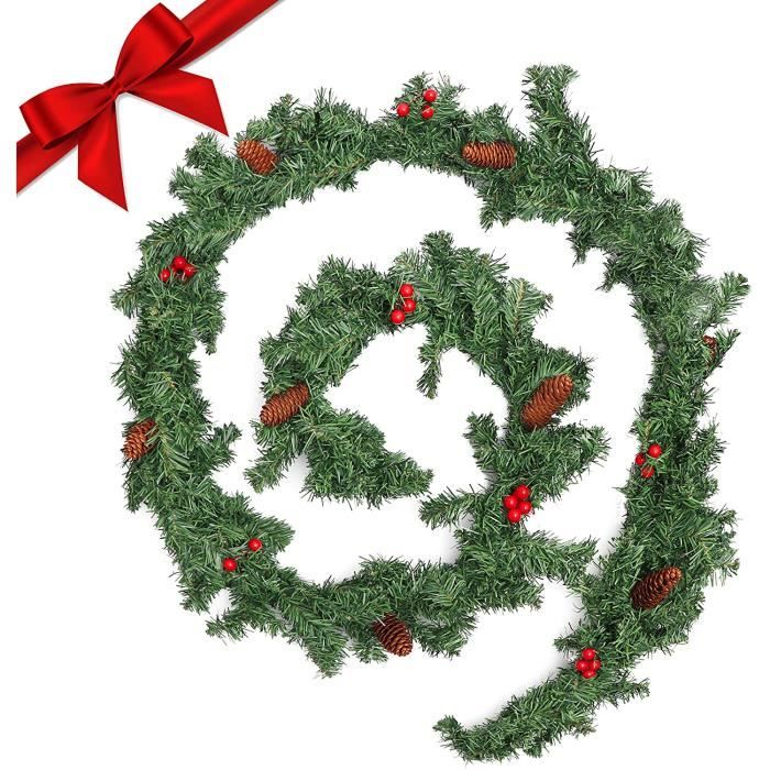 BELLE VOUS Guirlande de Noel - Guirlande Sapin Artificielle 270 cm Verte Imitation avec 8 Pommes ...