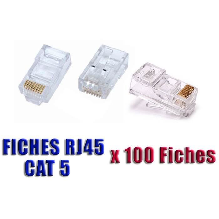 Boite de fiches à sertir RJ45 - Non blindées - CAT 5 - 100 pièces ...