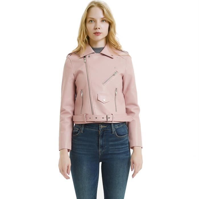 Veste motard en cuir Femme - LEOCLOTHO - PU leather - Revers crantés ...