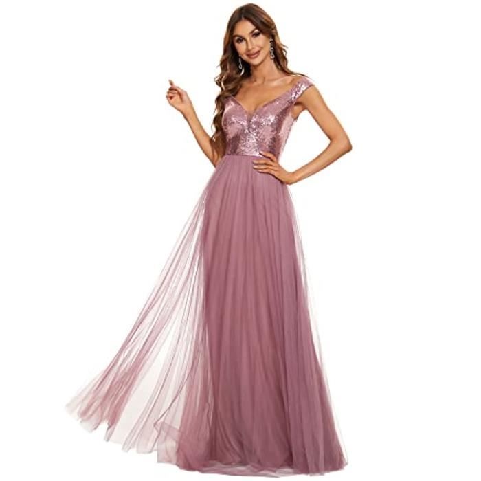 Robe Col en V sans manches sur l'épaule taille Empire une ligne ...