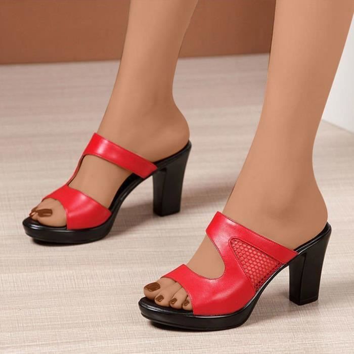 Sandales pour femmes Sandales à talons épais Été Bout ouvert Sandales ...