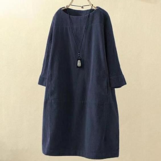 Robe en Velours Cotelé Femme Hiver Vintage Casual Ample Grande Taille à ...