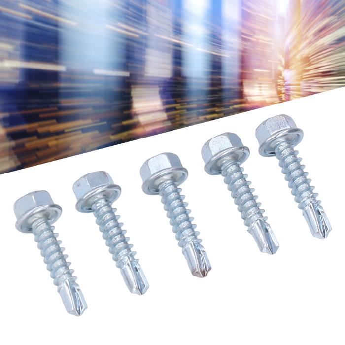 Vis auto-perceuse Lot de 250 vis autoperceuses hexagonales en acier au carbone M4,2 x 19 ...